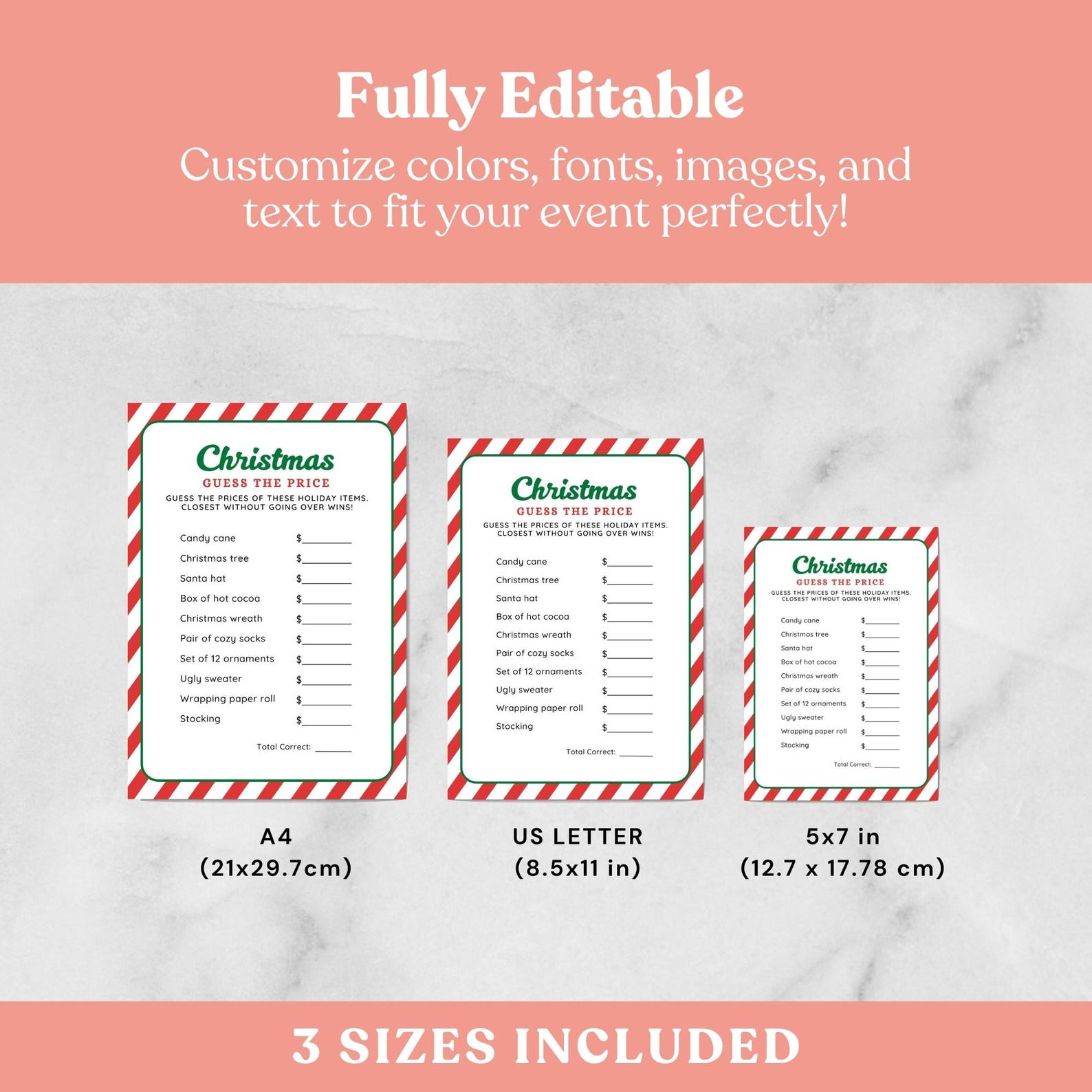 Guess the Price Christmas Game, Editable Christmas Guessing Game ...