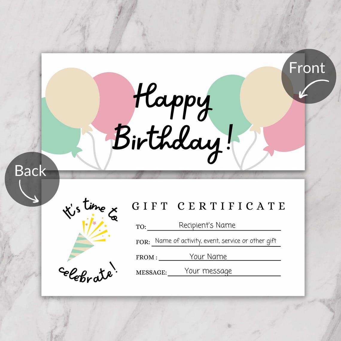 Birthday Gift Certificate Template, Birthday Coupons, Last Minute ...