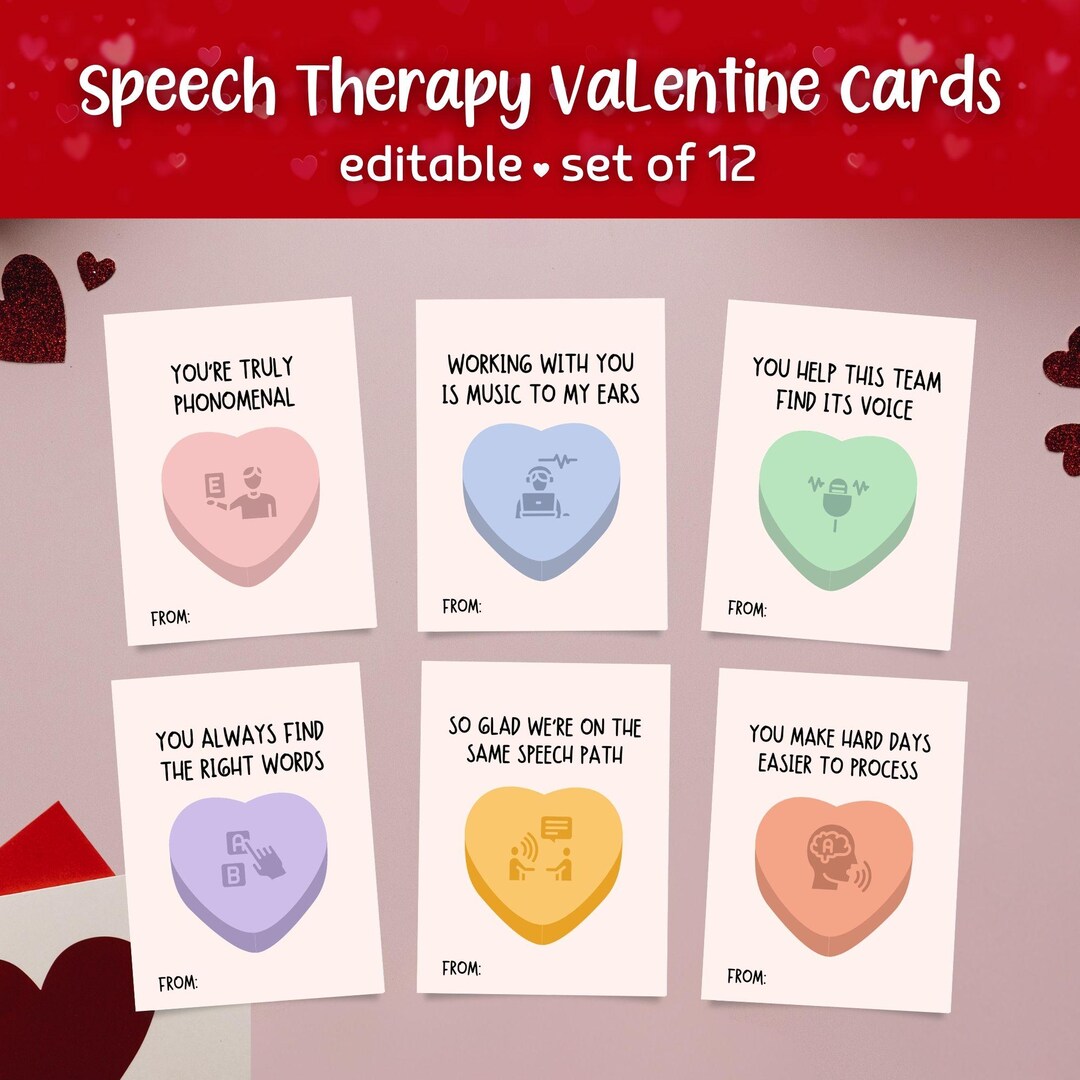 Speech Therapy Valentine Cards: Printable SLP Valentines for Coworkers ...