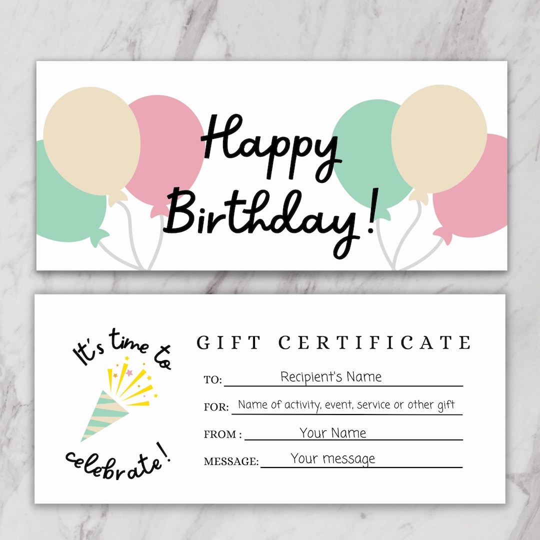 Birthday Gift Certificate Template, Birthday Coupons, Last Minute ...