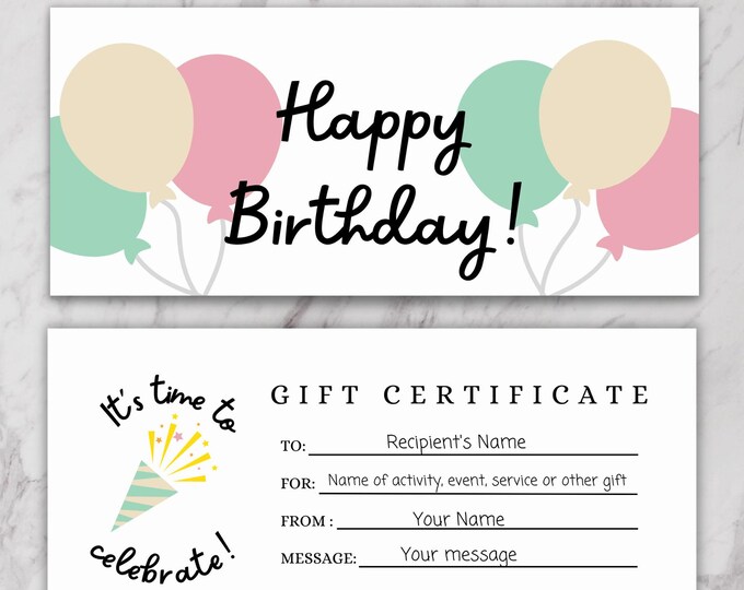 Editable Birthday Coupon Template Printable happy Birthday Gift ...