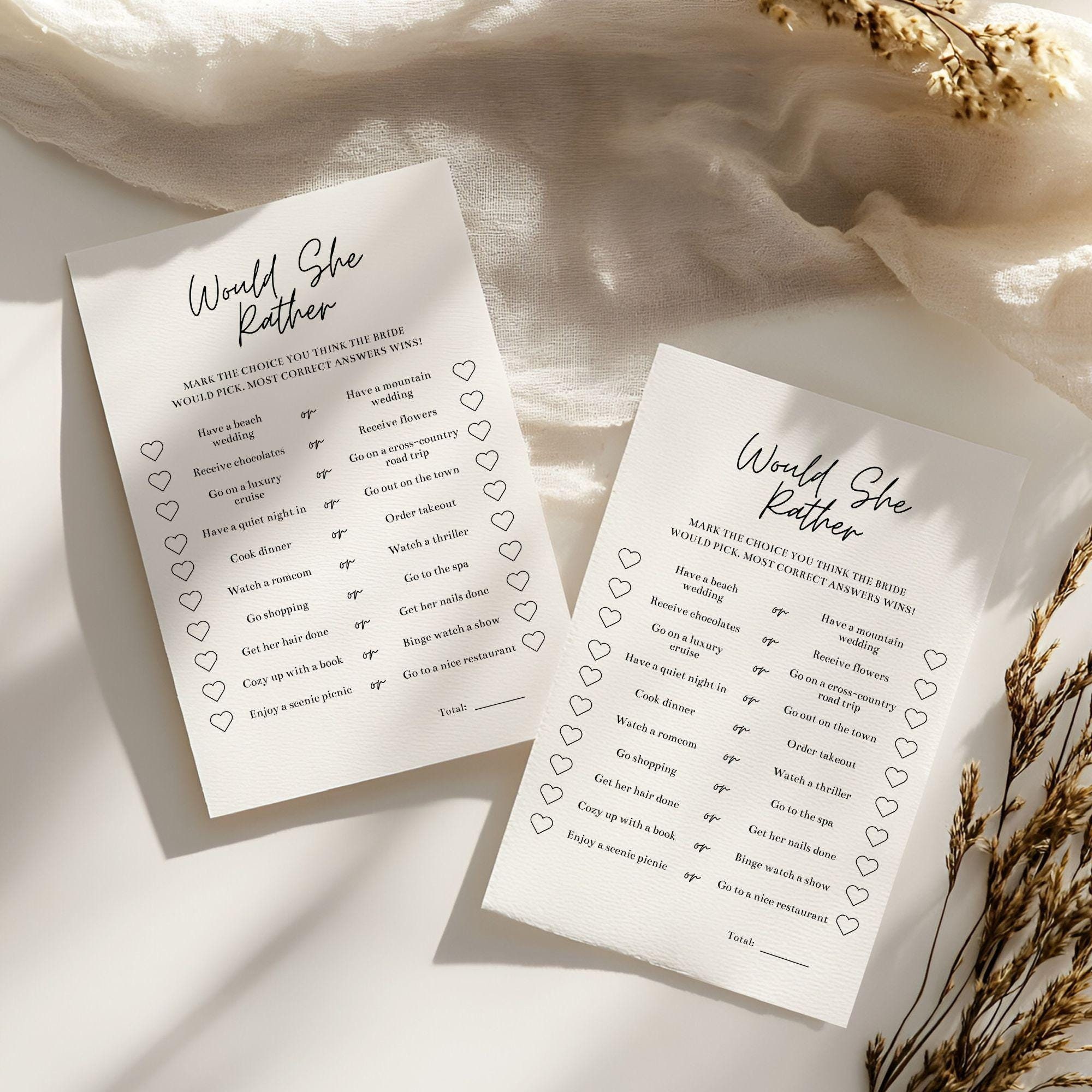 Would She Rather Bridal Shower Game Template, Custom Bridal Party Quiz ...