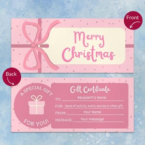 Pink Bow Christmas Gift Coupon Template, Editable Pink Christmas Gift ...