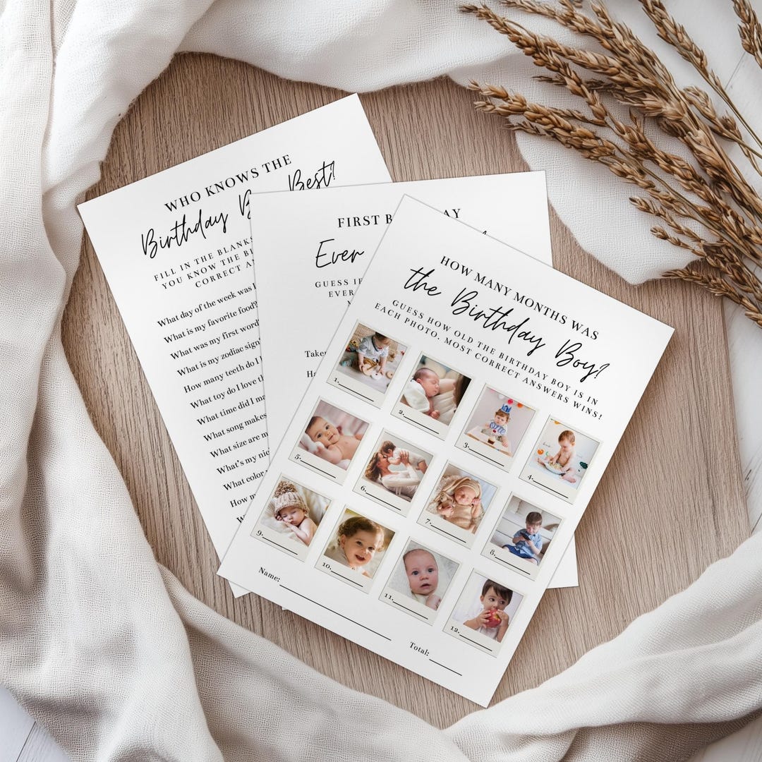 First Birthday Games, Boys 1st Birthday Trivia Bundle, Editable Photo ...