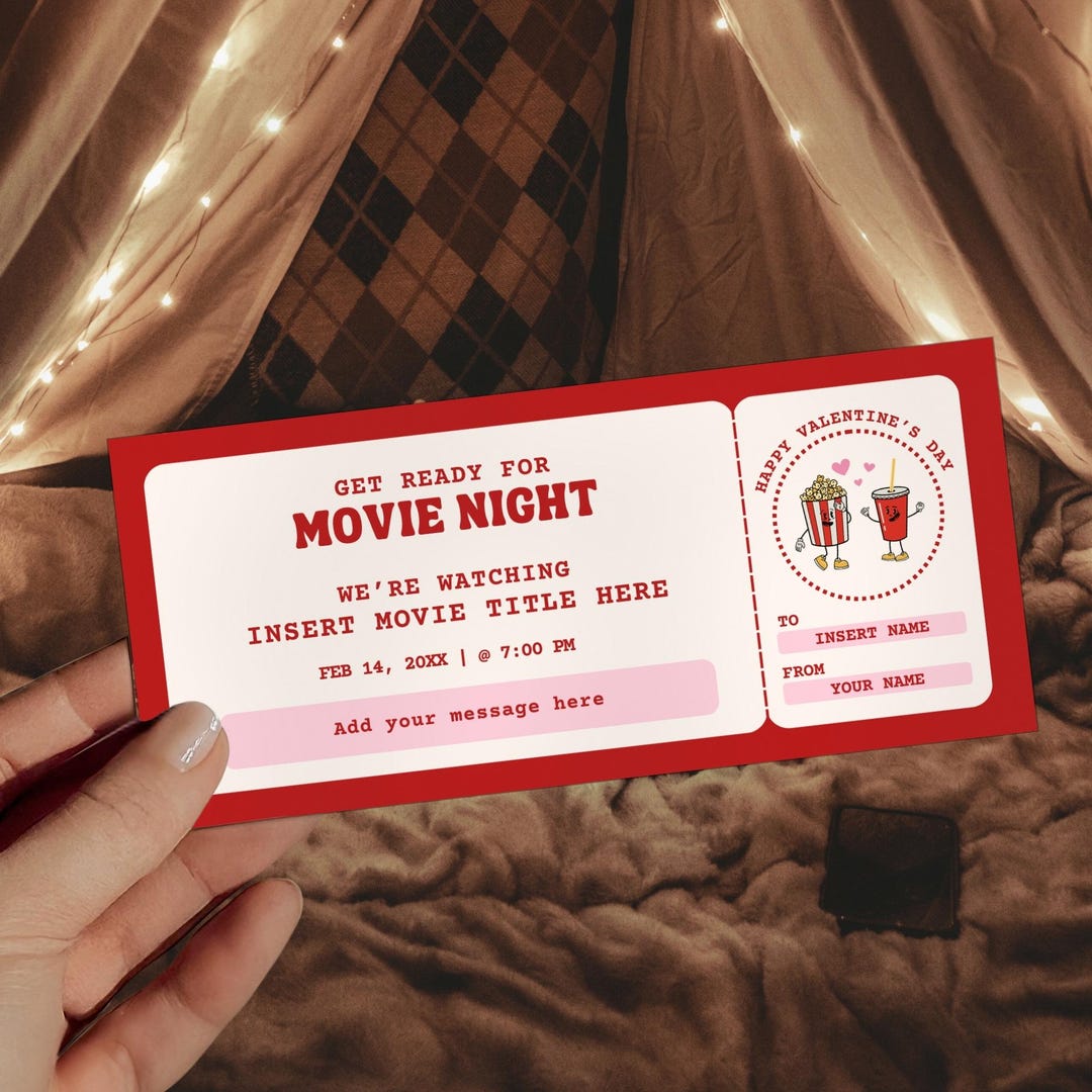 Valentines Movie Ticket, Editable Retro Movie Coupon Template ...