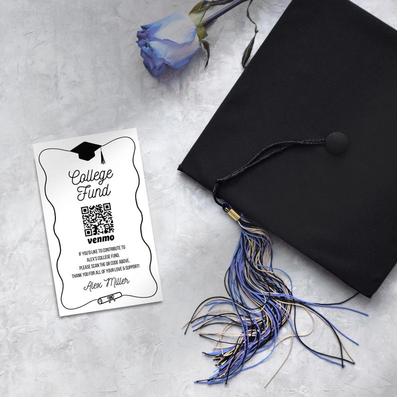Graduation College Fund QR Code Card, Grad Party Gift QR Code Insert ...