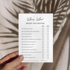 Whos Who Bridal Shower Game, Fun Bride or Groom Guessing Game ...