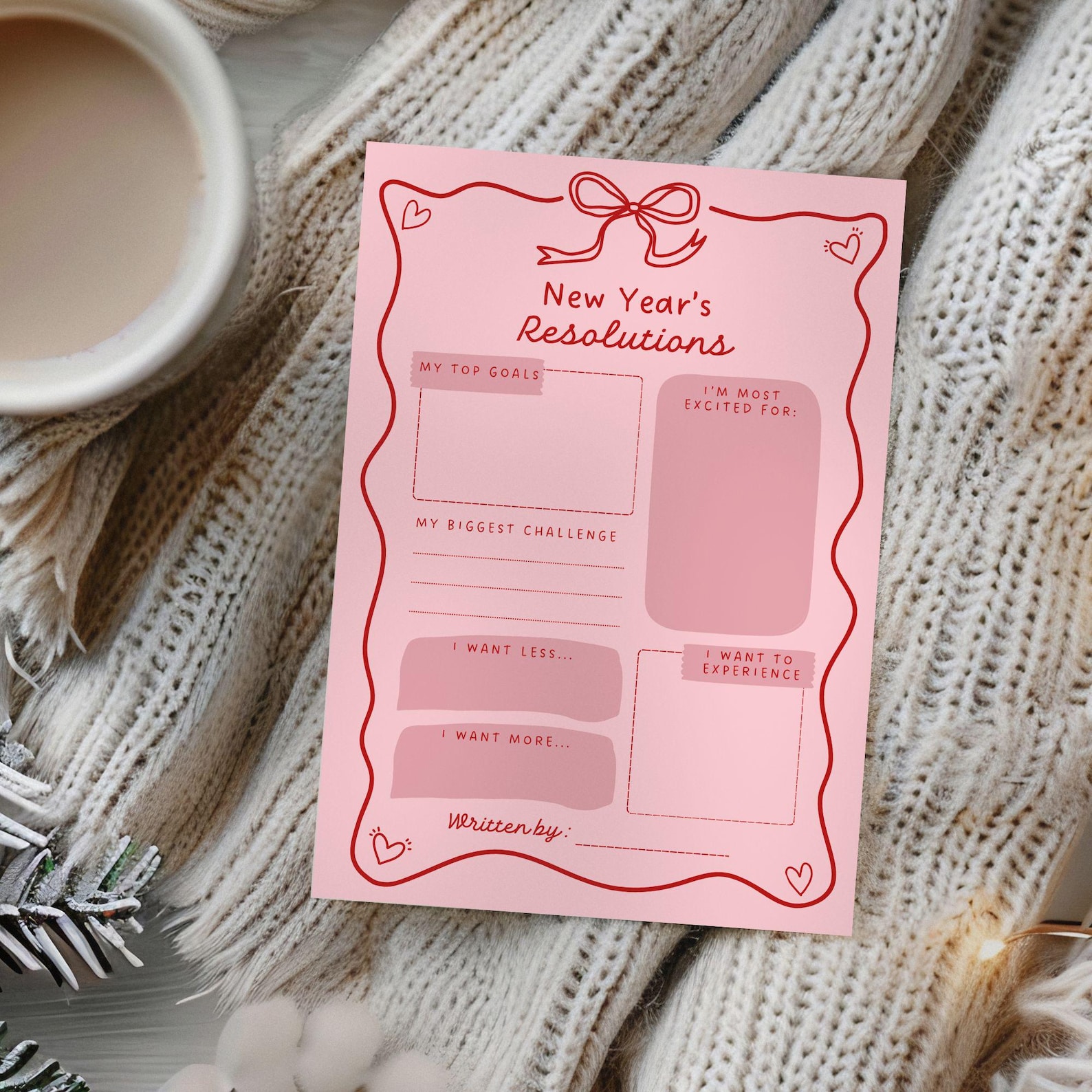 2025 Resolutions Card Template, Printable Coquette Goal Setting ...
