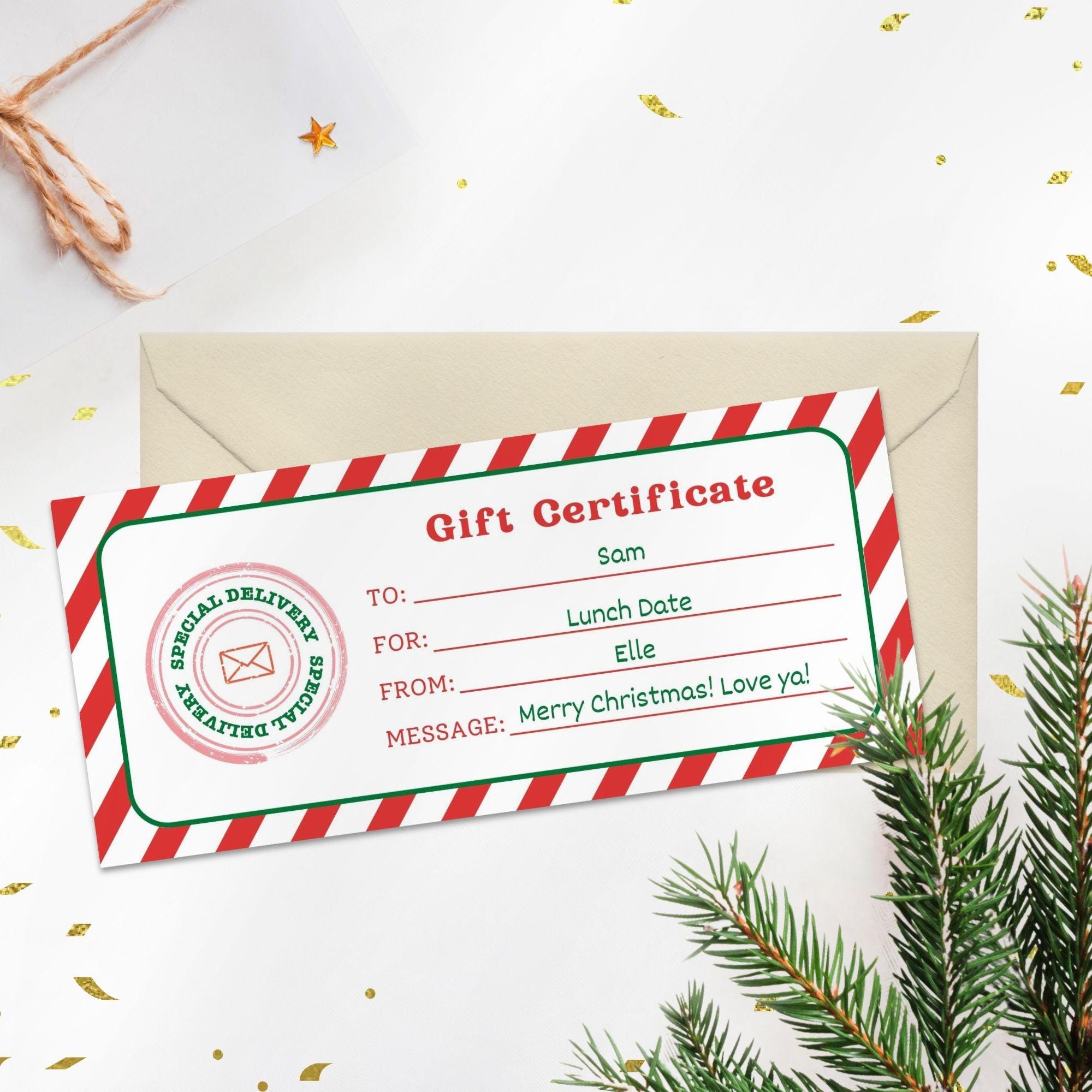 Christmas Gift Coupon Template, DIY Holiday Gift Certificate, Printable ...