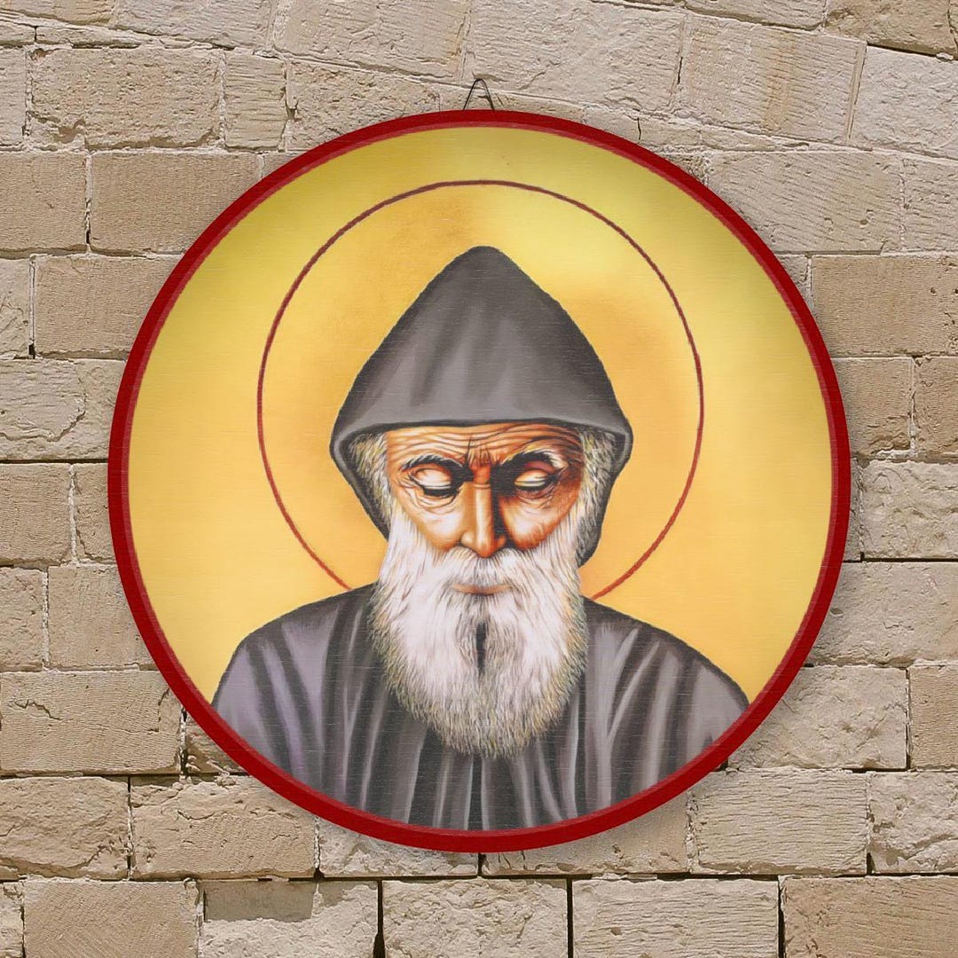 St Sharbel Wood Circular Icon Maronite Monk and Priest, Saint From ...
