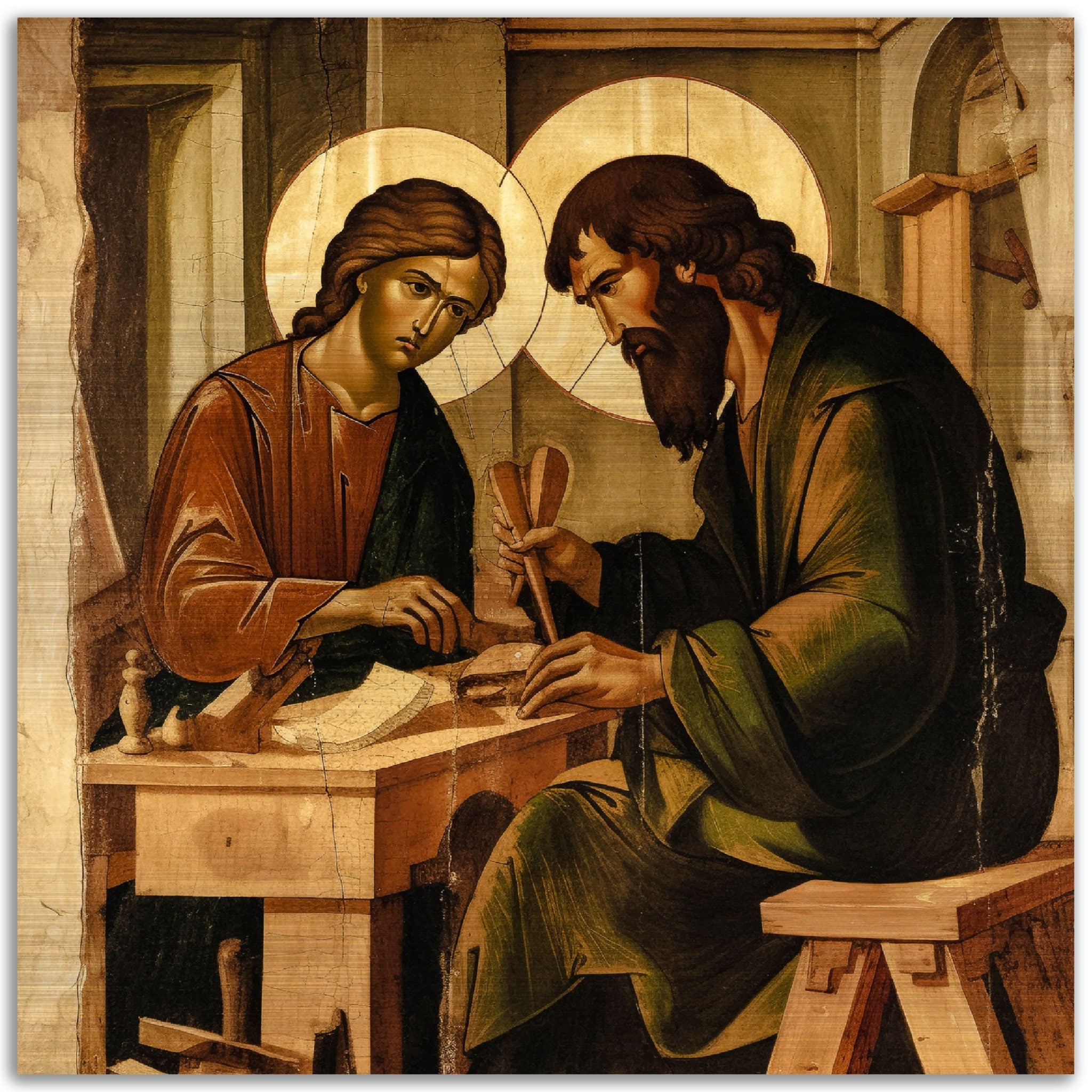Our Lord Jesus Christ and St Joseph Working Brushed Aluminum Icon ...
