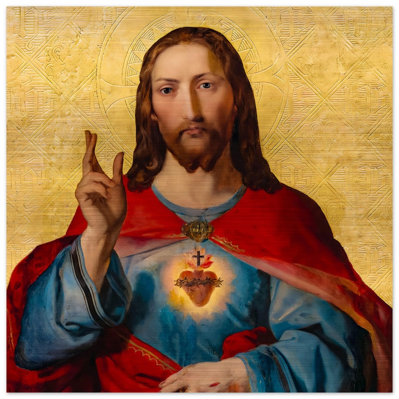 Most Sacred Heart of Jesus Icon Brushed Aluminum Sagrado Corazon - Etsy