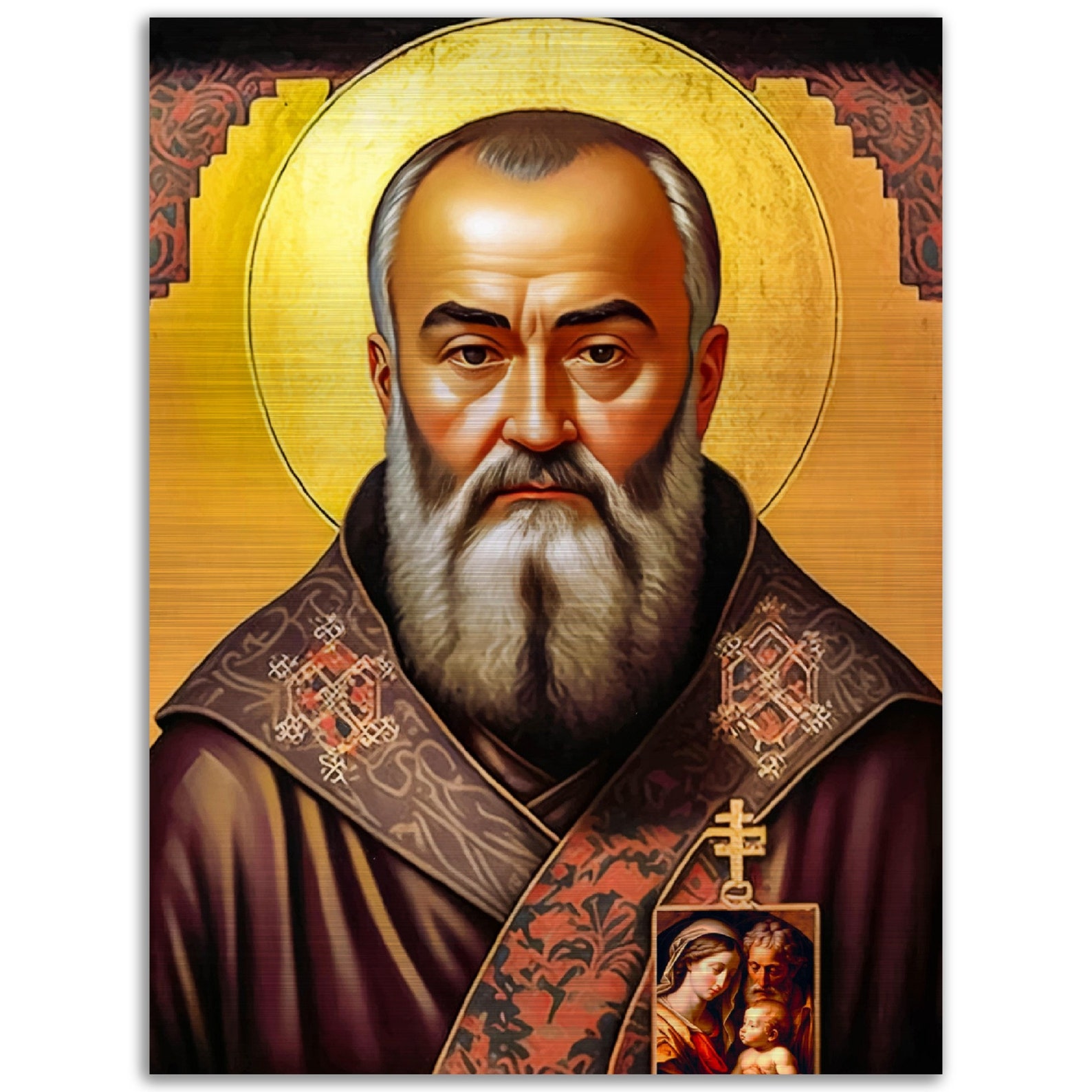 St Padre Pio and Holy Family Brushed Aluminum Icon Eastern Saint of ...
