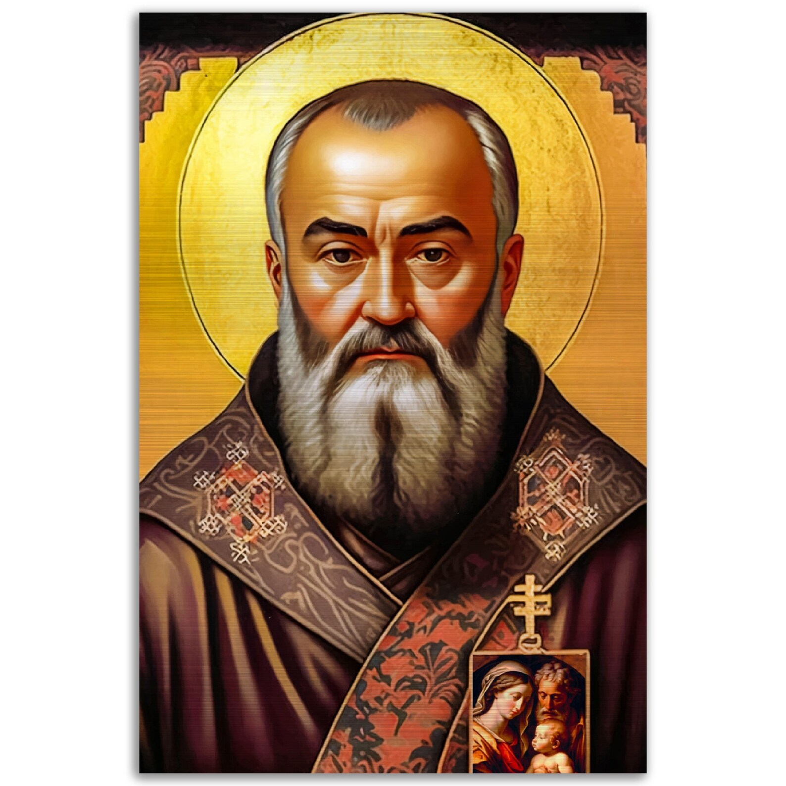 St Padre Pio and Holy Family Brushed Aluminum Icon Eastern Saint of ...
