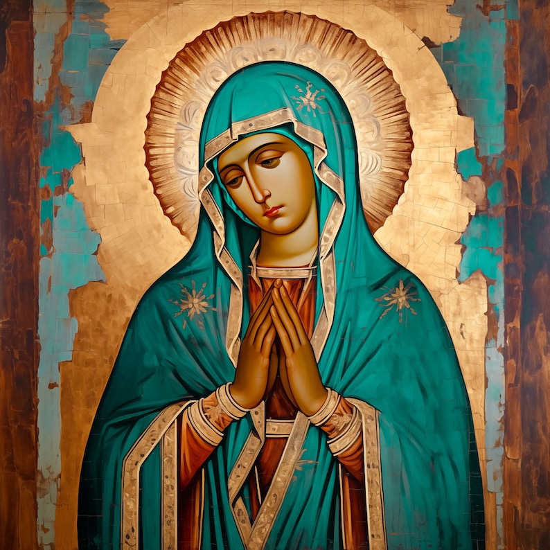 Our Lady of Guadalupe Easternized Theotokos Icon Brushed Aluminum Print ...