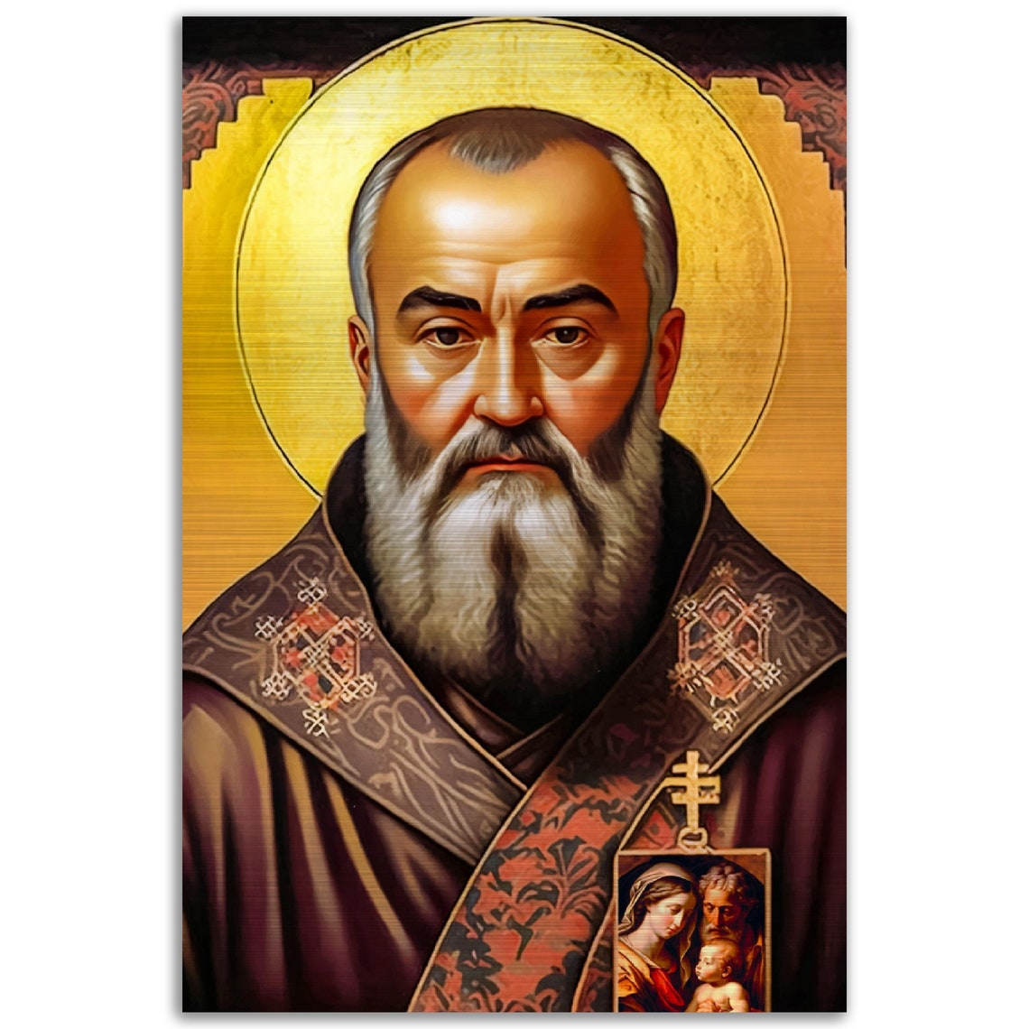 St Padre Pio and Holy Family Brushed Aluminum Icon Eastern Saint of ...
