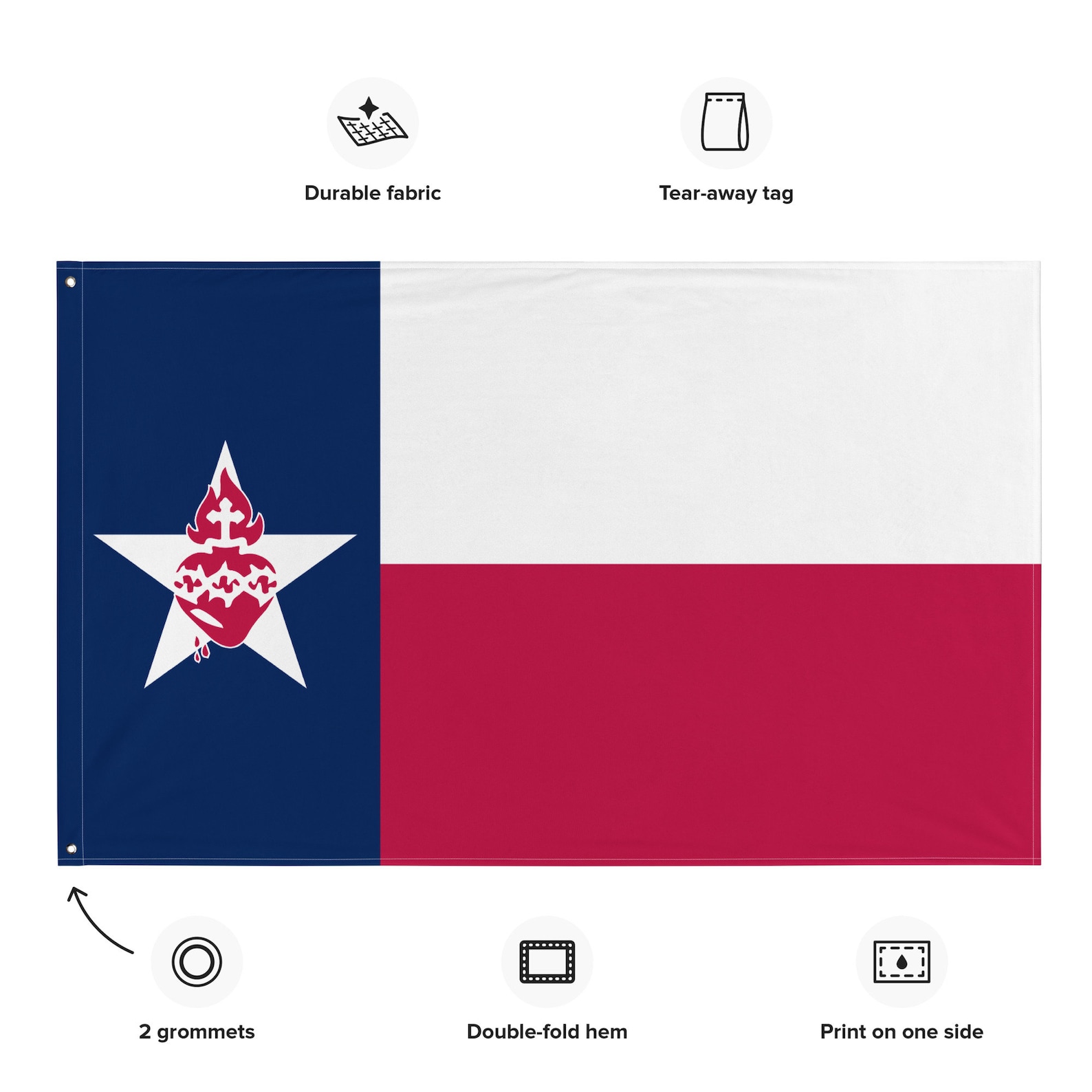 Texas State Flag With Sacred Heart of Jesus Christ Republic of Tejas ...