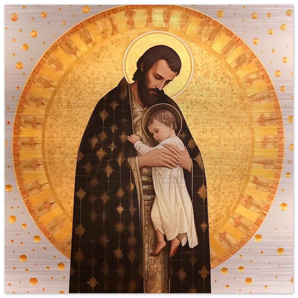 Saint Joseph and Divine Child Jesus Icon Brushed Aluminum Print - Etsy