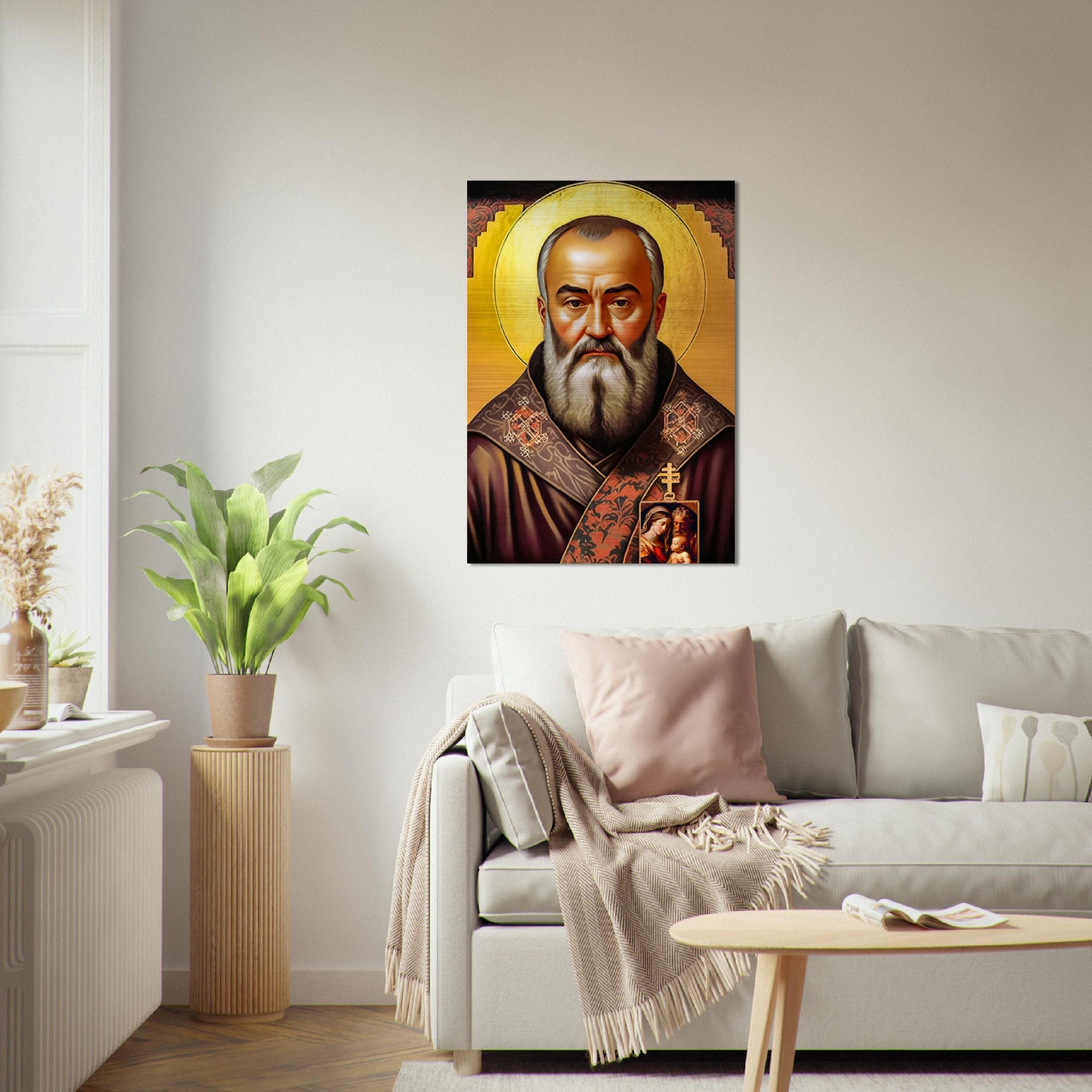 St Padre Pio and Holy Family Brushed Aluminum Icon Eastern Saint of ...