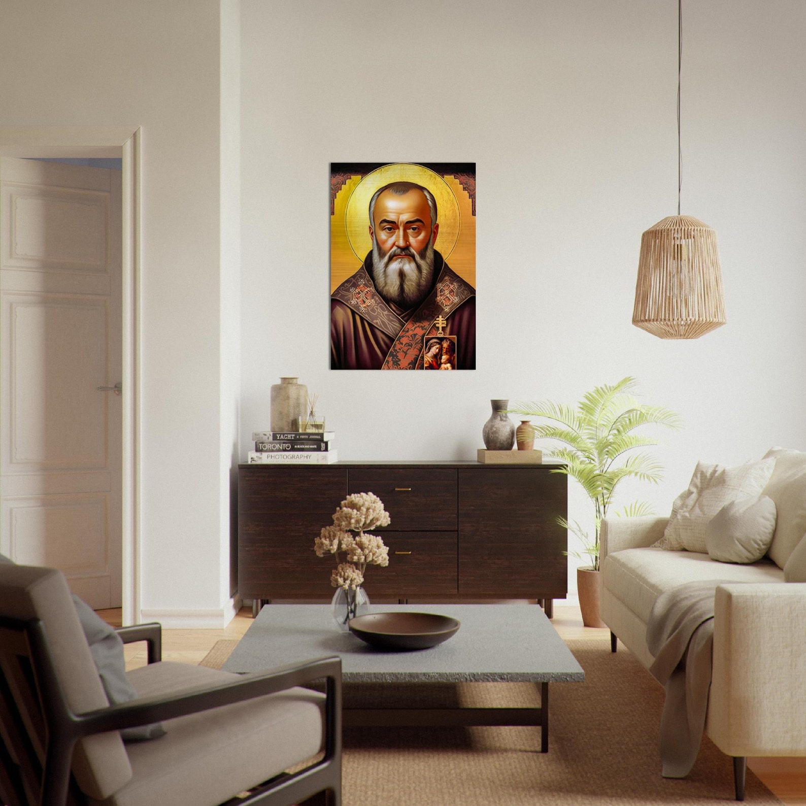 St Padre Pio and Holy Family Brushed Aluminum Icon Eastern Saint of ...