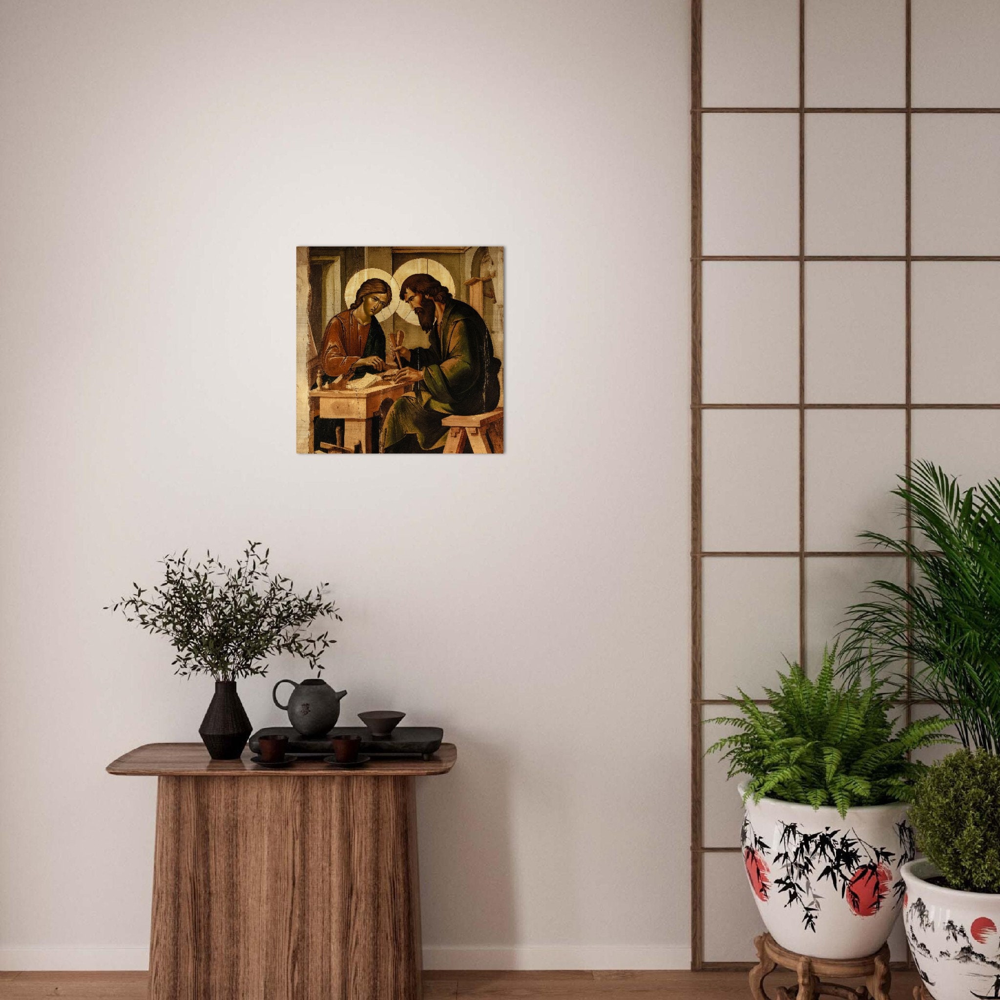 Our Lord Jesus Christ and St Joseph Working Brushed Aluminum Icon ...