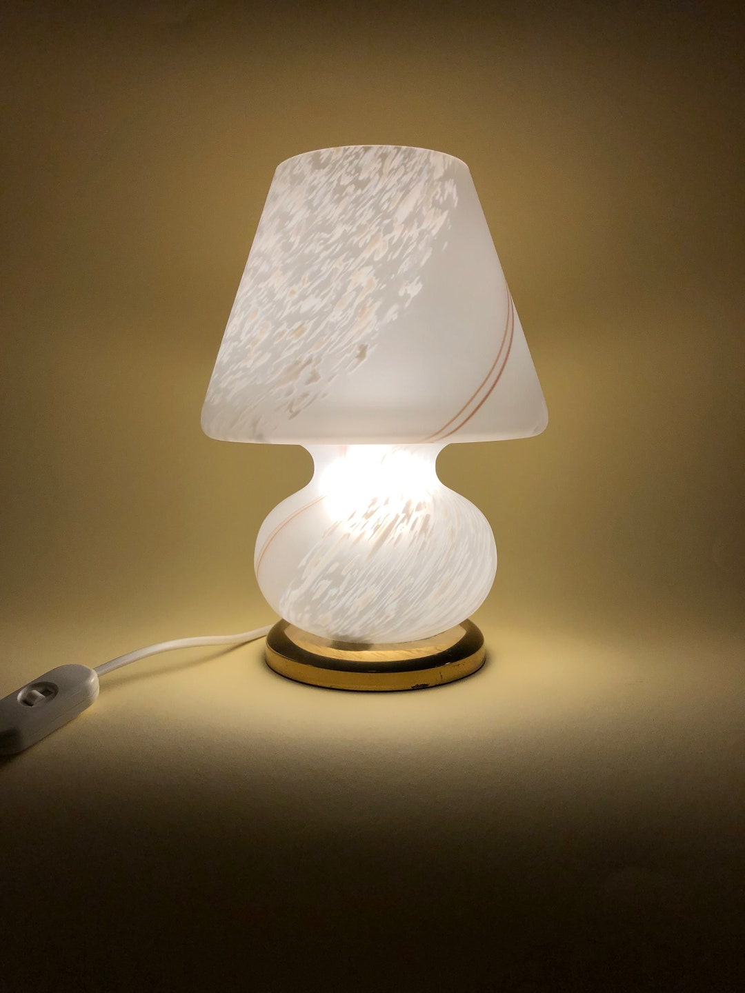 Vintage Murano Glass Table Lamp, 1970s Italian Stracciatella White ...