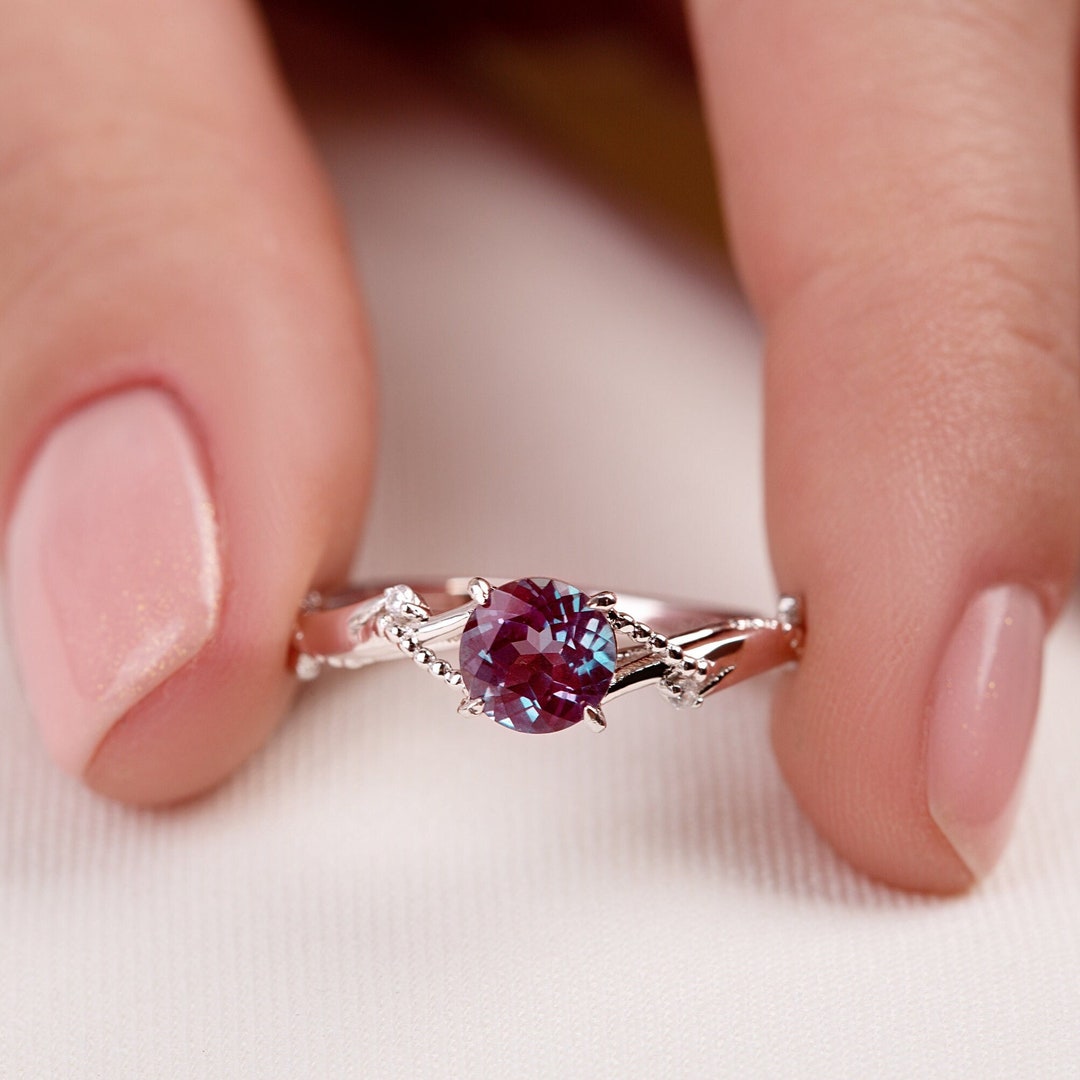 Alexandrite Engagement Ring| Unique Alexandrite Ring for Women| Vintage ...