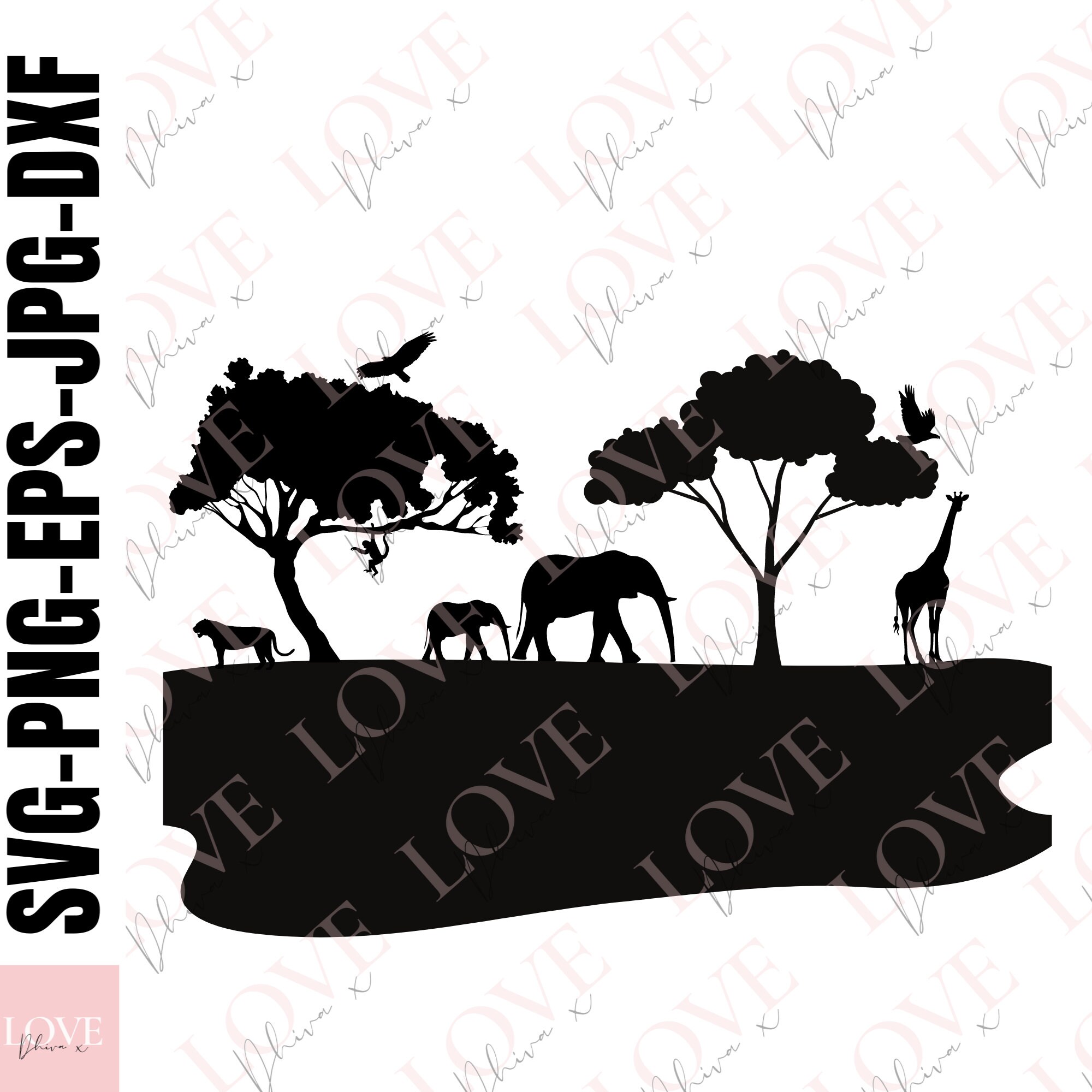 Safari Africa Animal Scene SVG PNG DXF Clipart,cut Files for Cricut ...