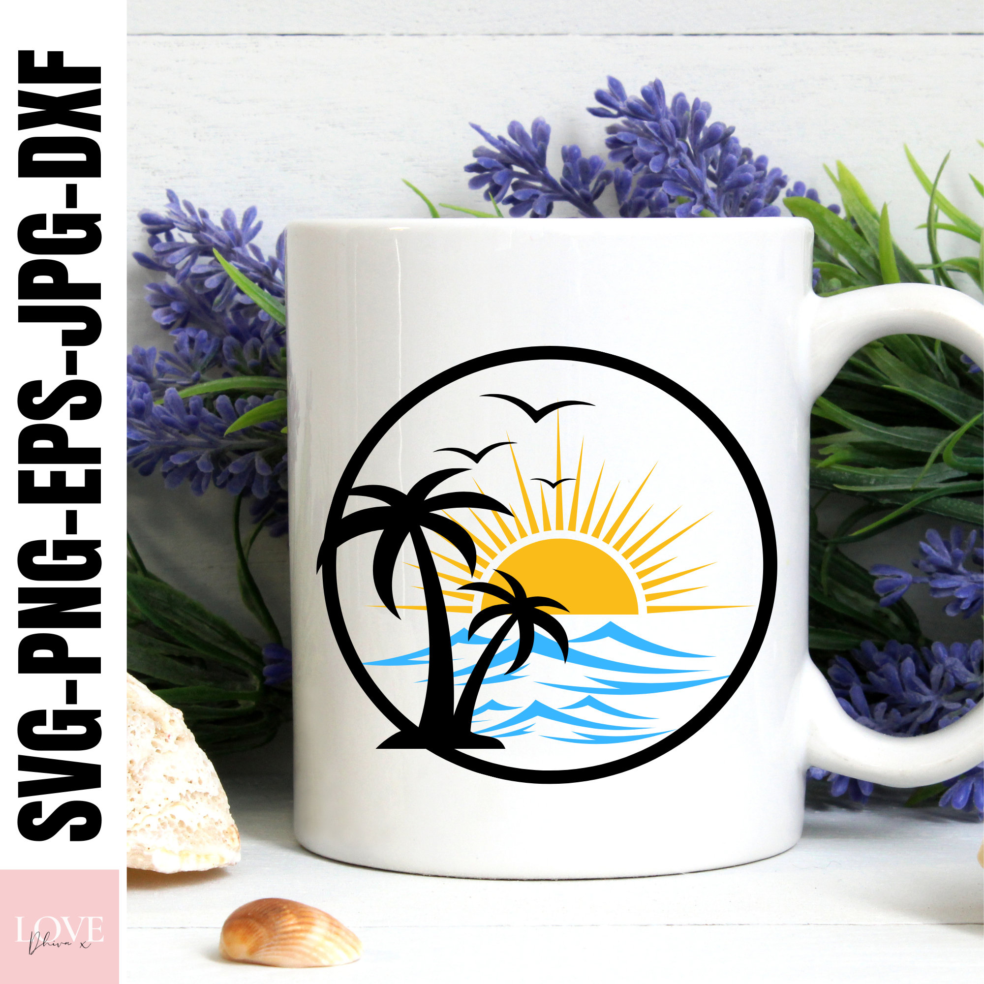 Beach Sunset Palm Trees SVG PNG DXF Clipart,cut Files for Cricut ...