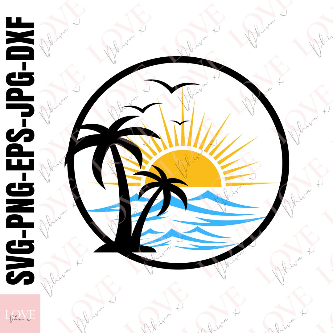 Beach Sunset Palm Trees SVG PNG DXF Clipart,cut Files for Cricut ...