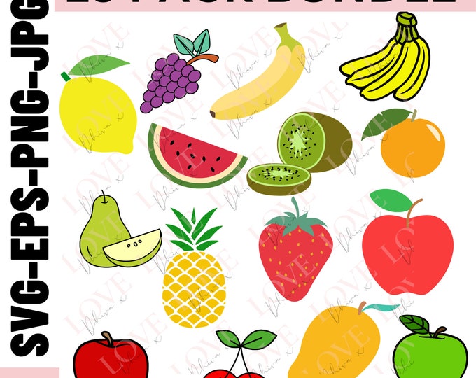Fruits Bundle Svg, Dxf, Eps, Png, Jpg, Kawaii Lemon Svg, Cherries ...