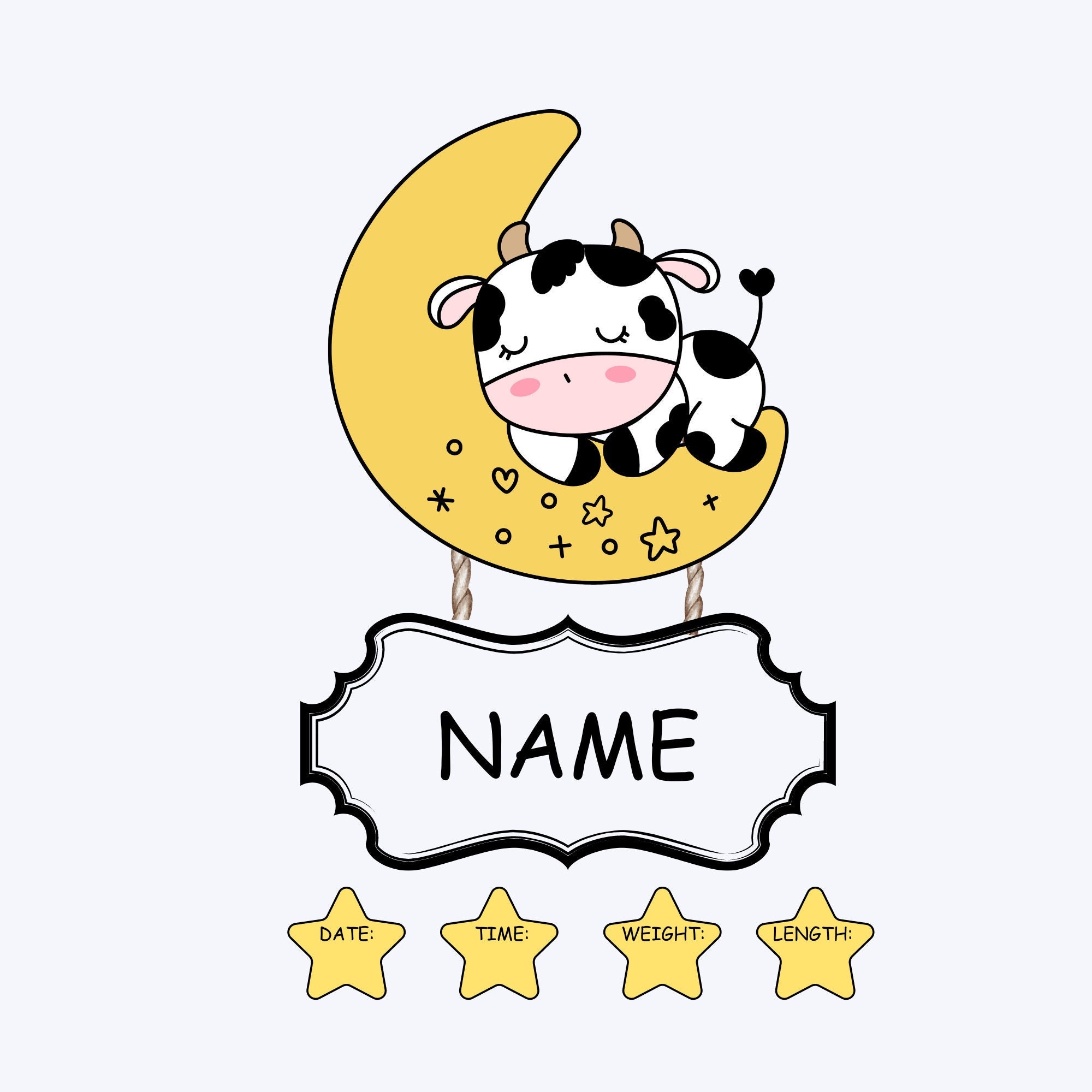 Cow Over the Moon Template | DIY Personalized Hospital Door Hanger ...