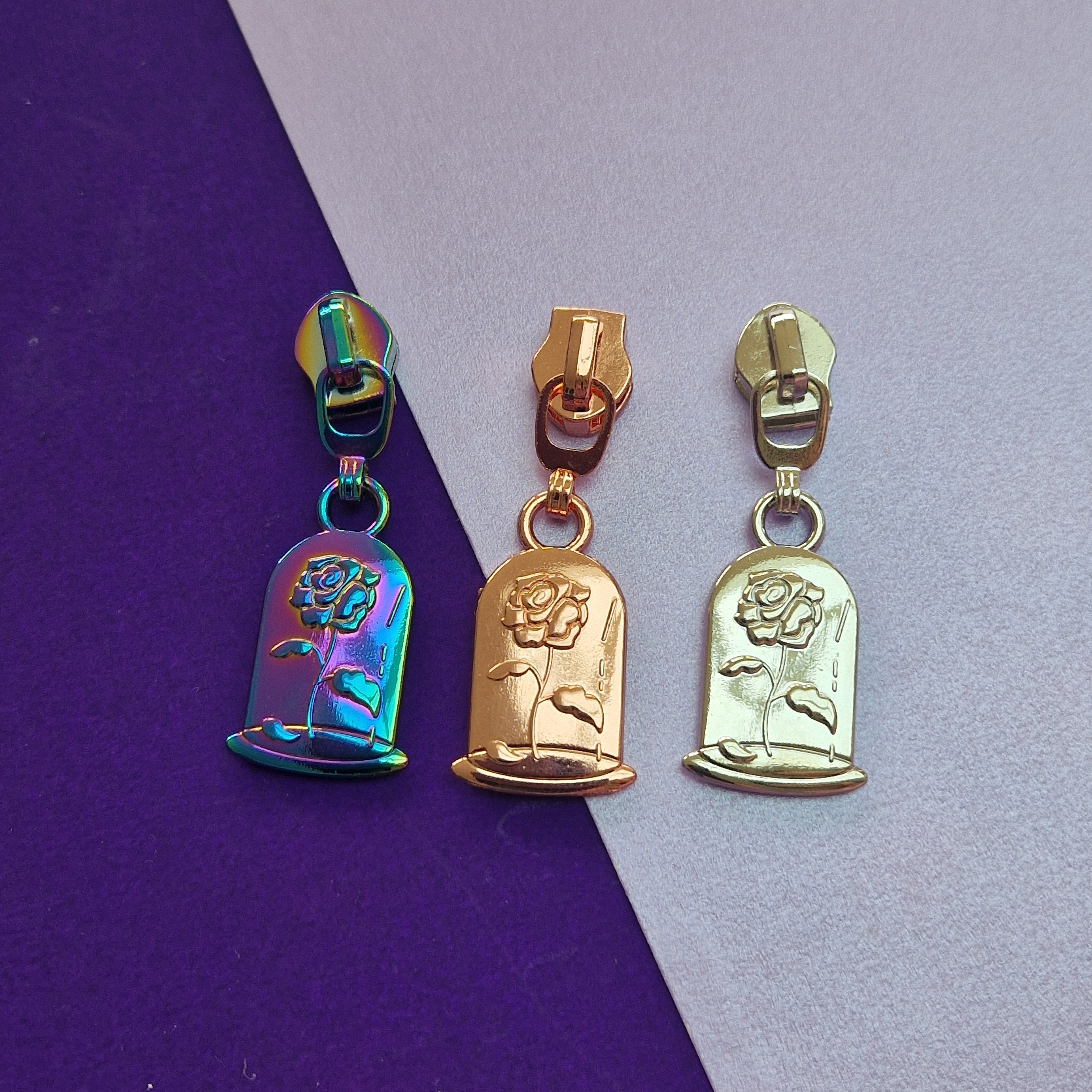 Enchanted Rose Shaped Silver, Rose Gold or Rainbow #5 Zipper Pull - Etsy