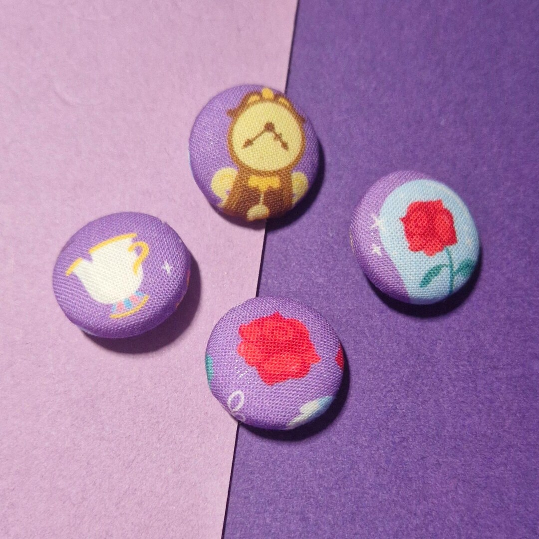Purple Beauty and the Beast Fabric Buttons Individual or Multiples US ...