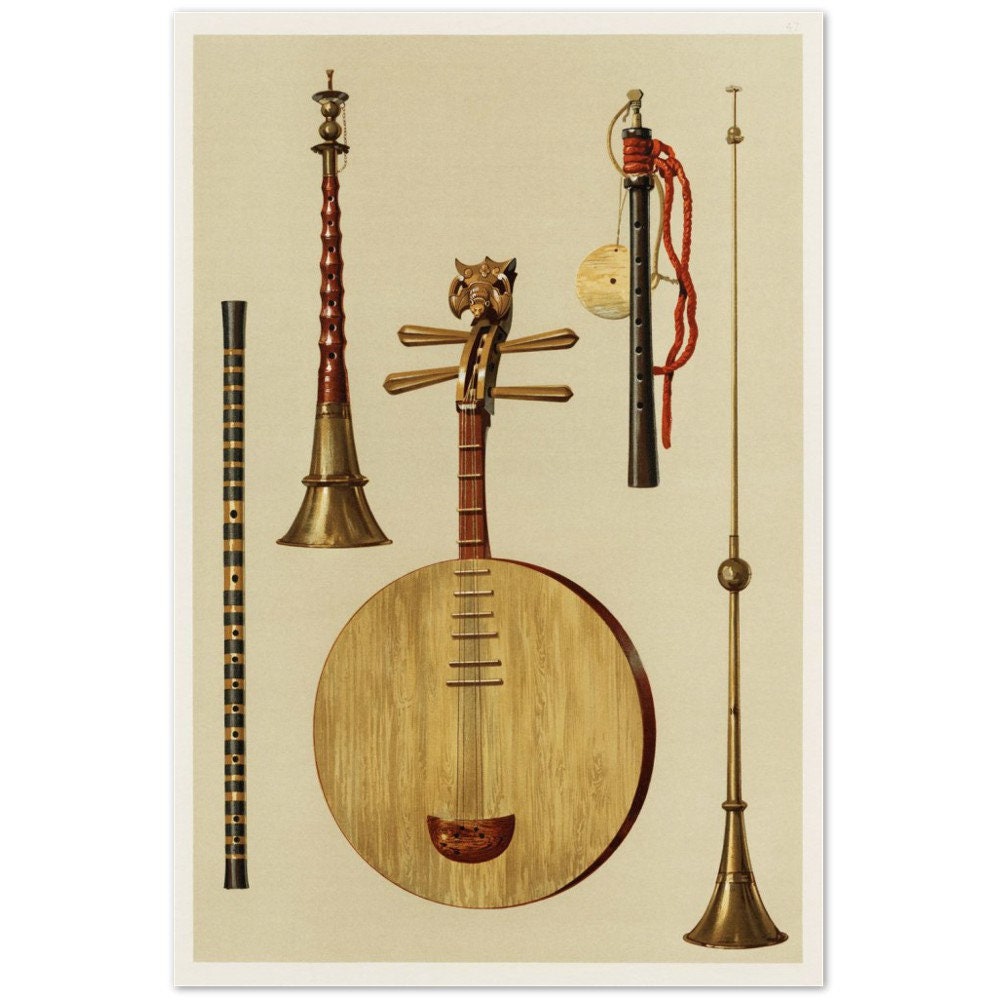 Vintage Musical Instruments Art Print Poster | Beautiful Horns Guitar ...