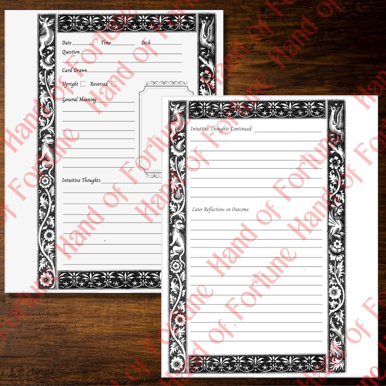 Printable Tarot Journal Pages One Card Daily Draw With Medieval Border ...