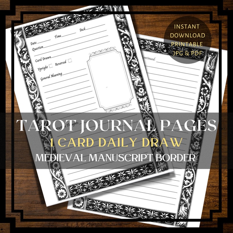Printable Tarot Journal Pages One Card Daily Draw With Medieval Border ...