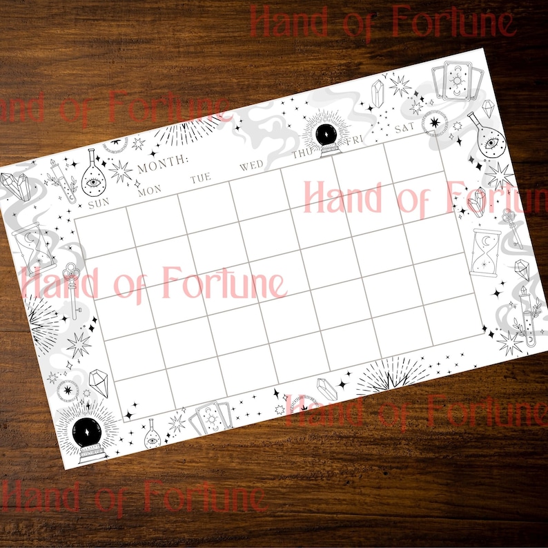 Printable Witchy Calendar Blank Monthly Calendar Halloween Calendar ...