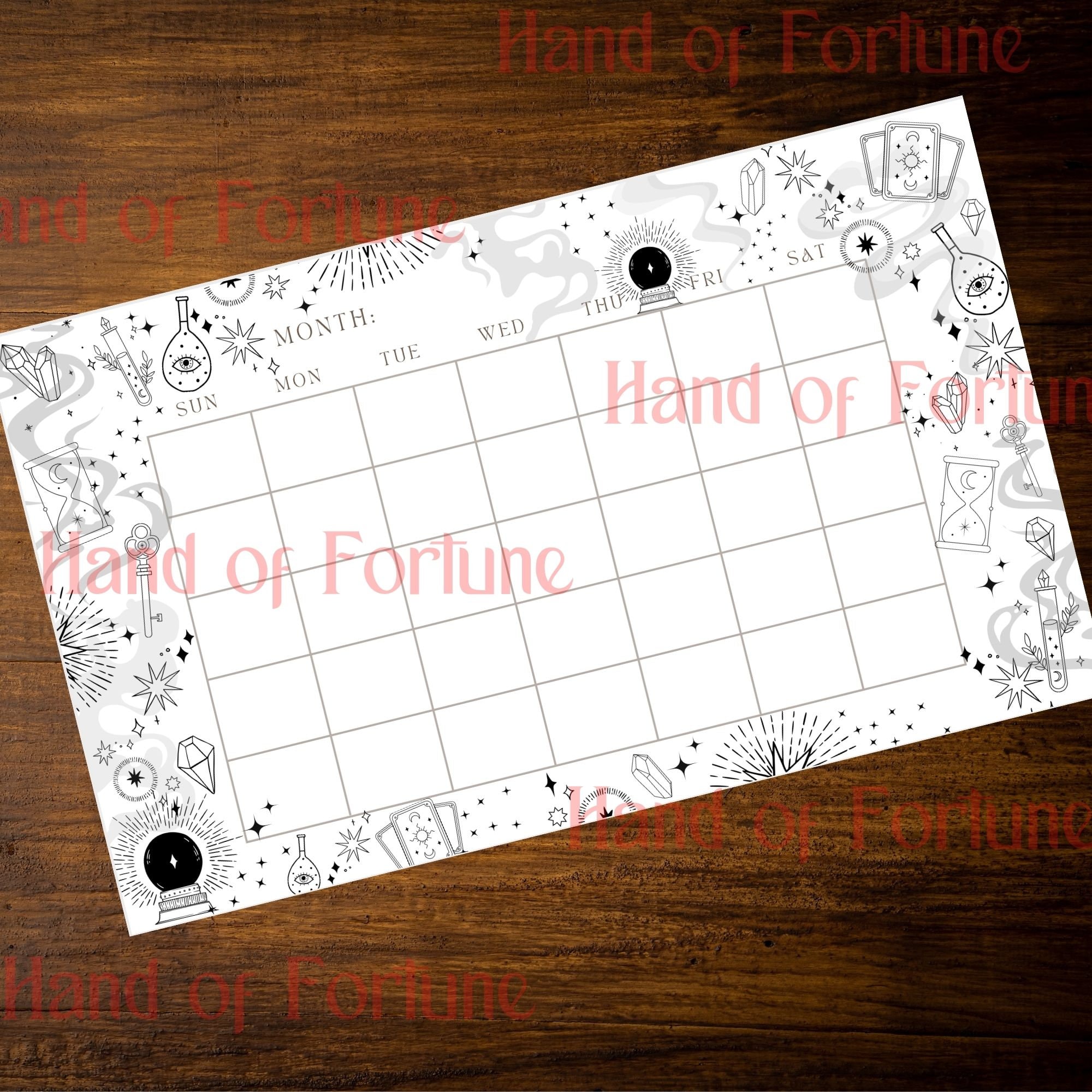 Printable Witchy Calendar Blank Monthly Calendar Halloween Calendar ...