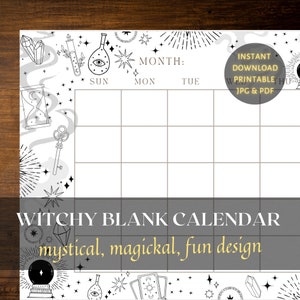 Printable Witchy Calendar Blank Monthly Calendar Halloween Calendar ...