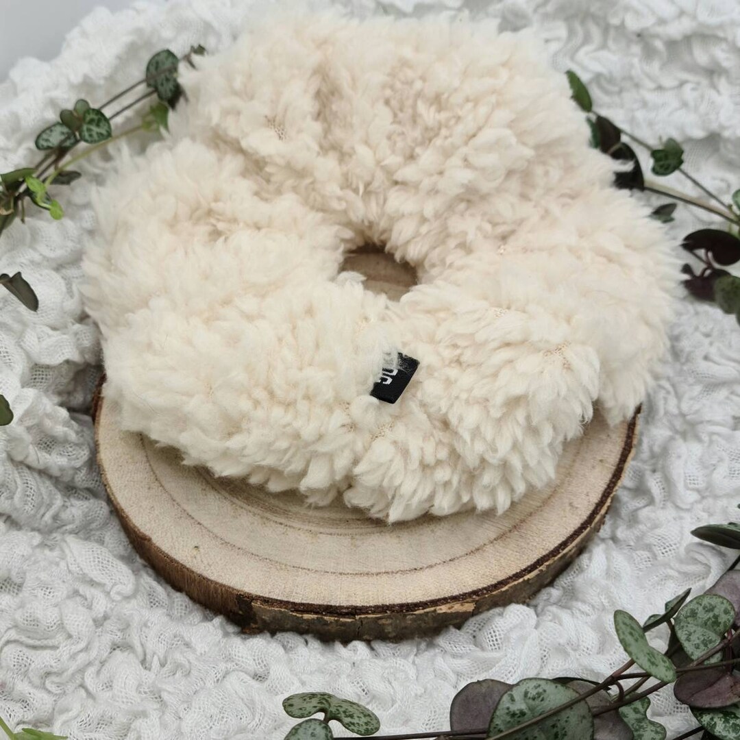 Cream Sherpa Teddy Faux Fur Scrunchie – Soft & Stylish Hair Tie ...