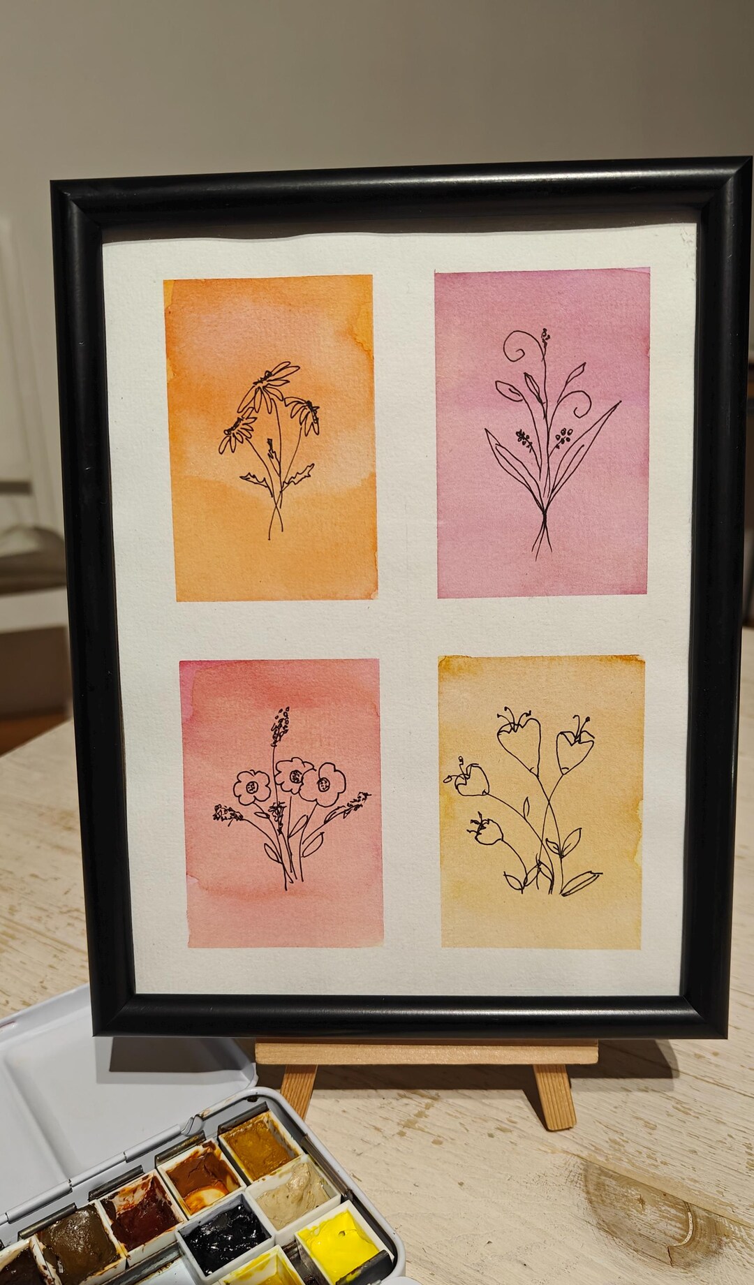 Original Watercolors "flower Doodles" (NOT Prints) - Etsy