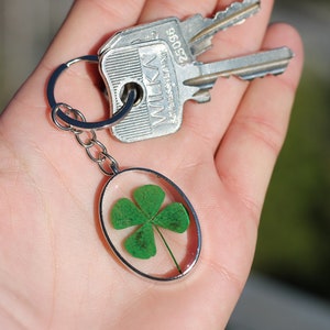 Porte clefs trèfle à quatre feuilles / Véritable porte bonheur / Cadeau ...