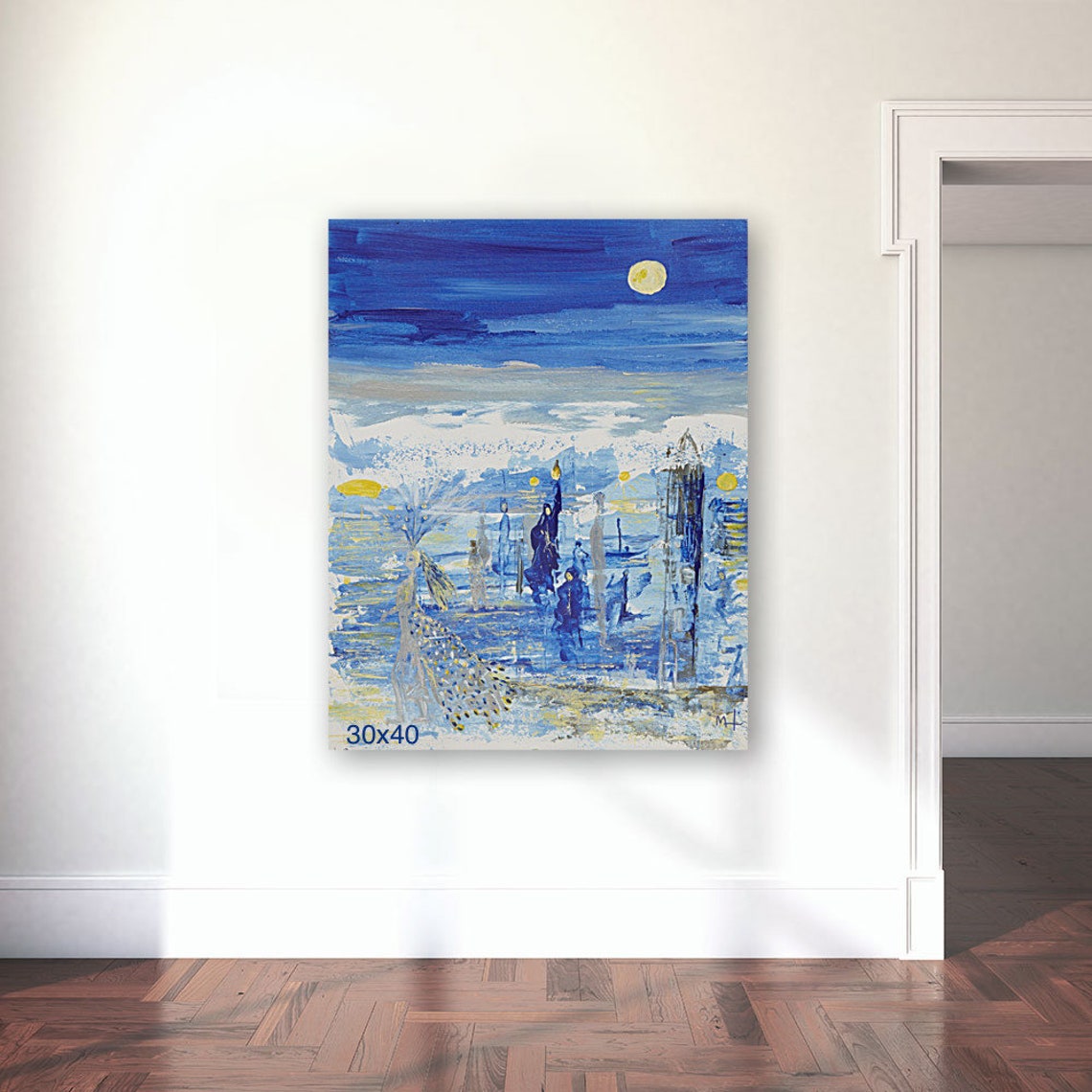 Extra Large Peacock Moonlight Blue Impressionist Abstract Landscape ...