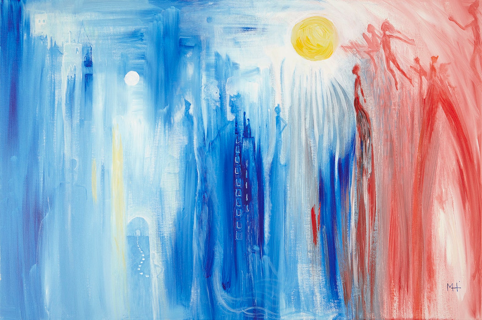 Extra Large Abstract Figurative Original Painting, French Blue White ...