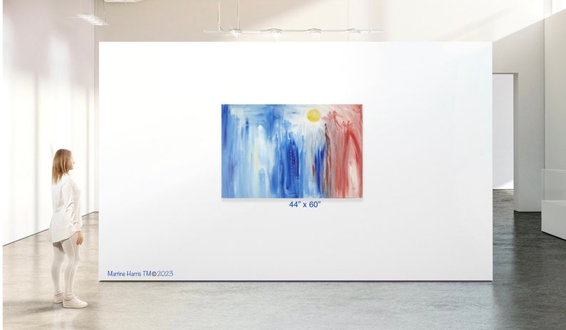 Extra Large Abstract Figurative Original Painting, French Blue White ...