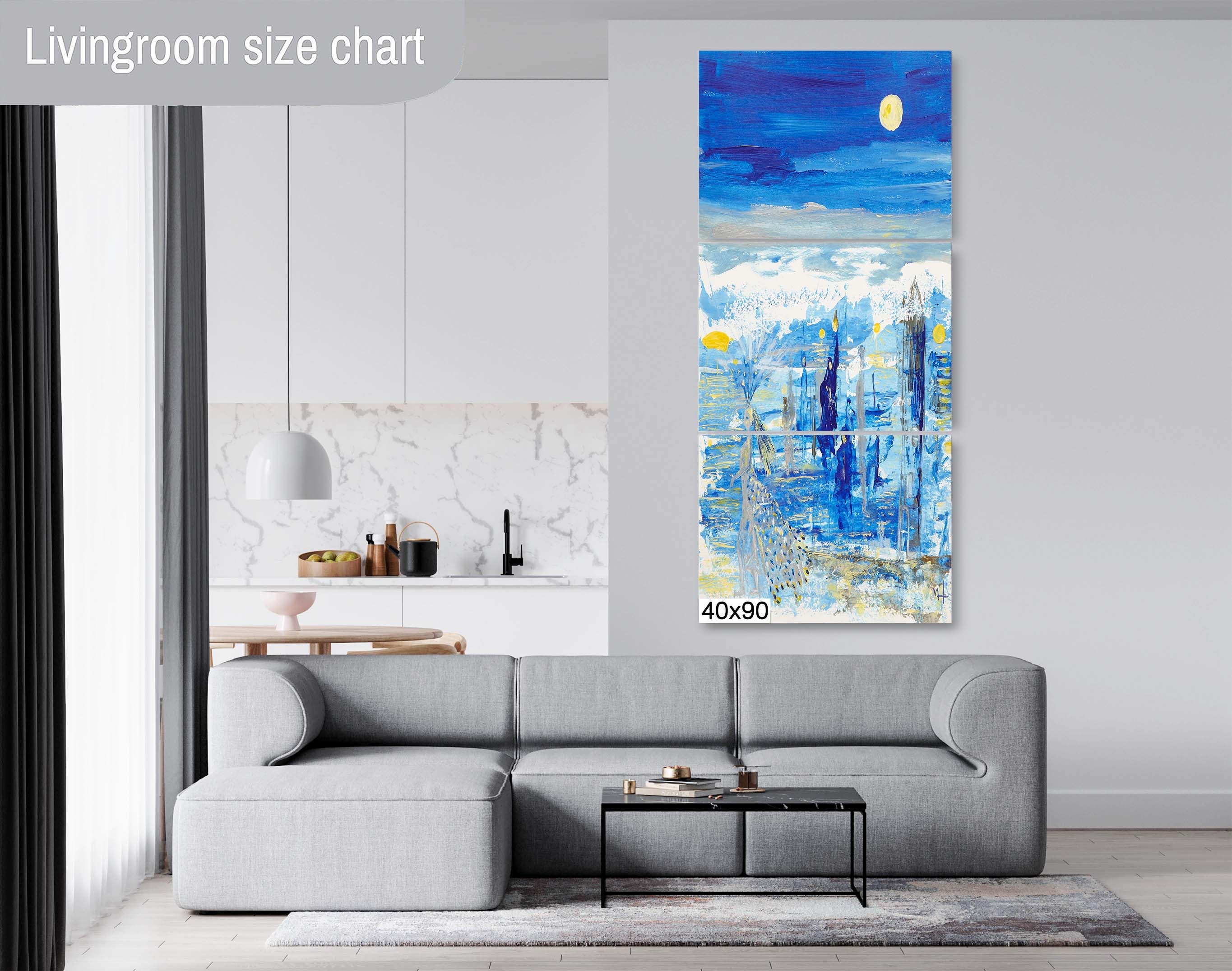 Extra Large Peacock Moonlight Blue Impressionist Abstract Landscape ...