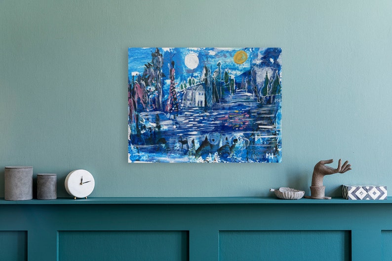 LARGE Abstract Expressionist Blue Painting Handmade in US by Martine ...