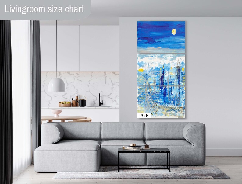 Extra Large Peacock Moonlight Blue Impressionist Abstract Landscape ...