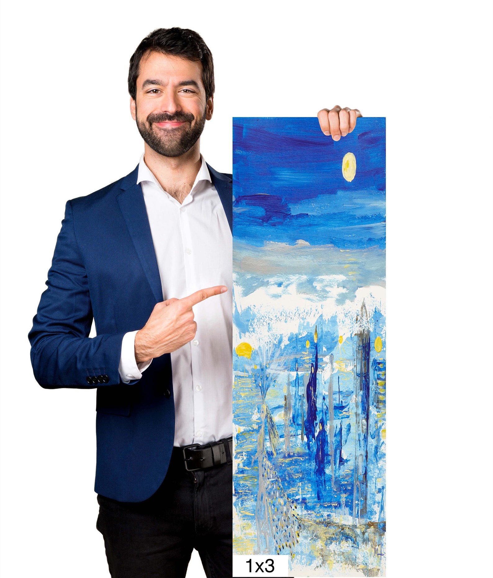 Extra Large Peacock Moonlight Blue Impressionist Abstract - Etsy